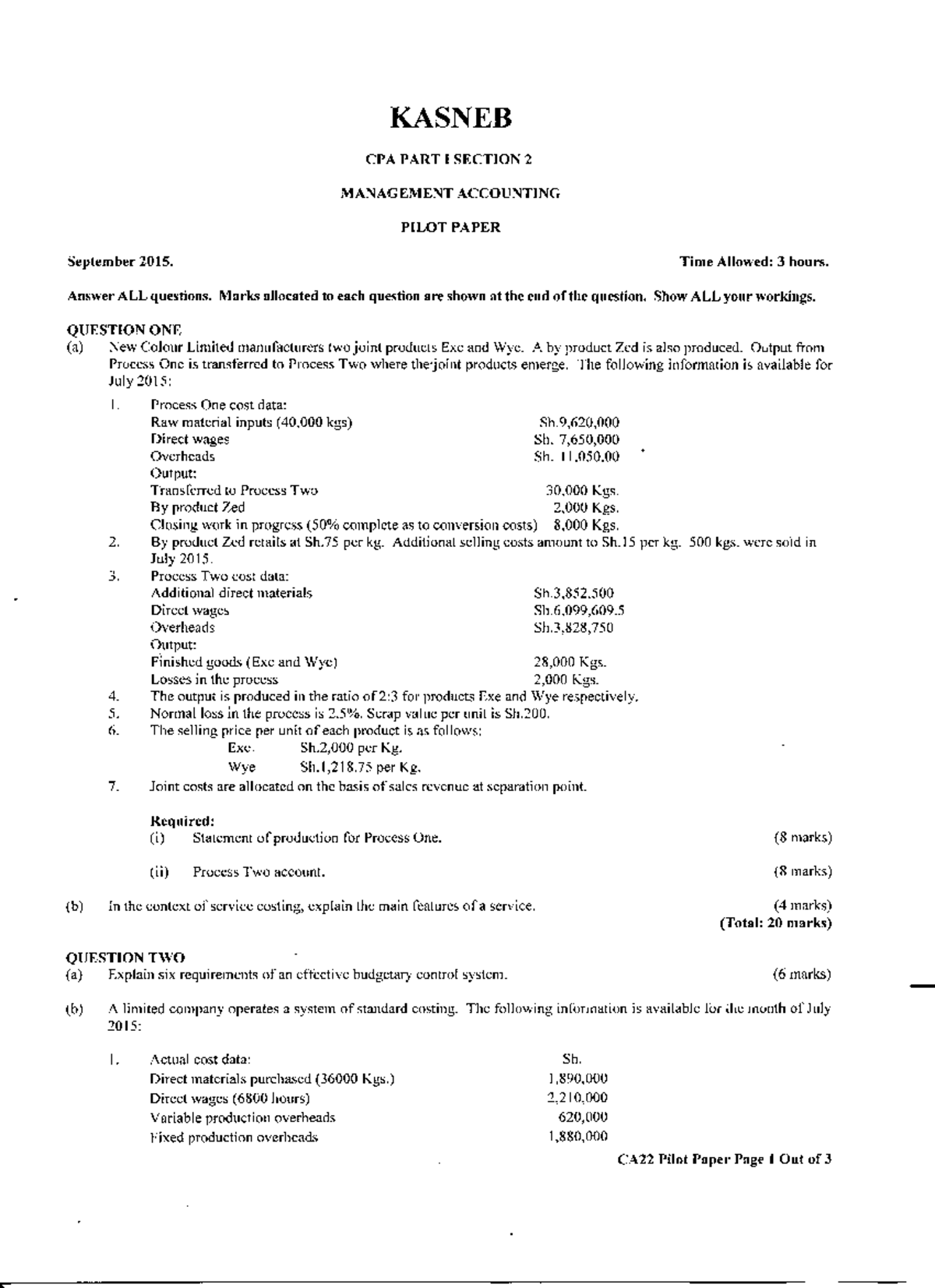 Management Accounting Past Papers - Account - Studocu