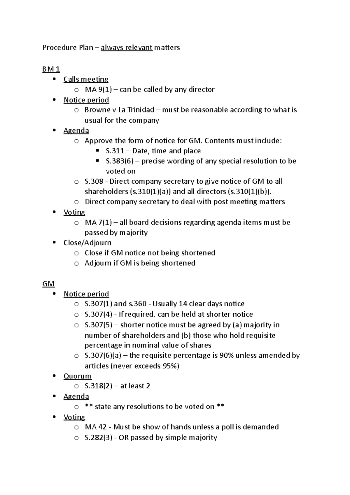 Procedure Plan Specific Matters - Procedure Plan – always relevant ...