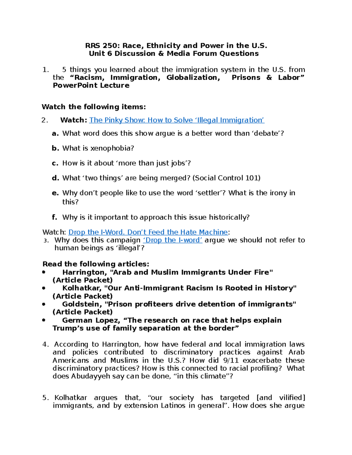 RRS250-Unit6Media Discussion Questions - RRS 250: Race, Ethnicity and ...