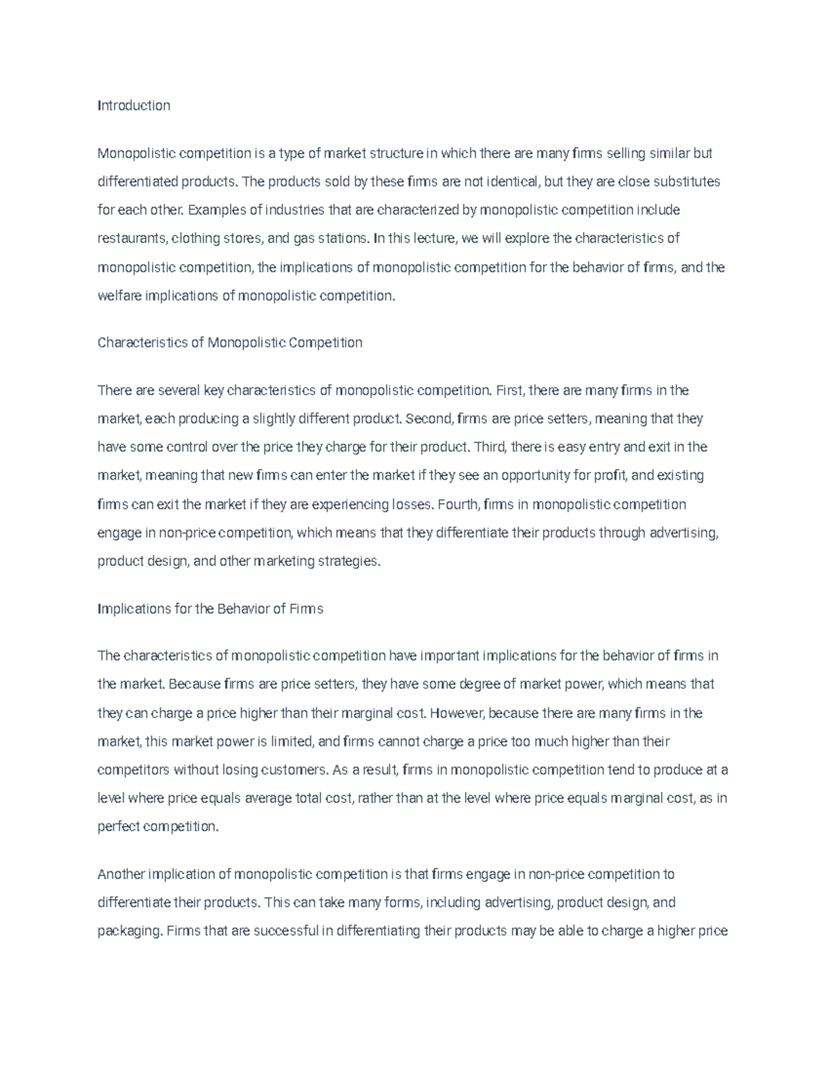 ECON1010 important lecture notes 7 - Introduction Monopolistic ...