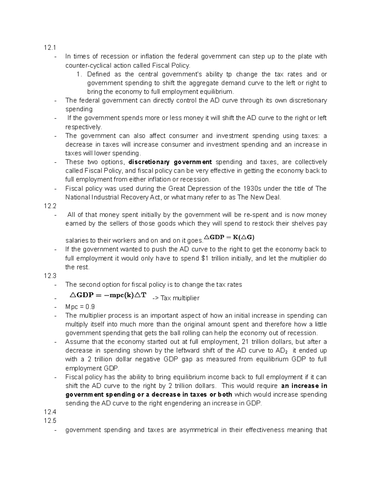C12r - class notes - 12. In times of recession or inflation the federal ...