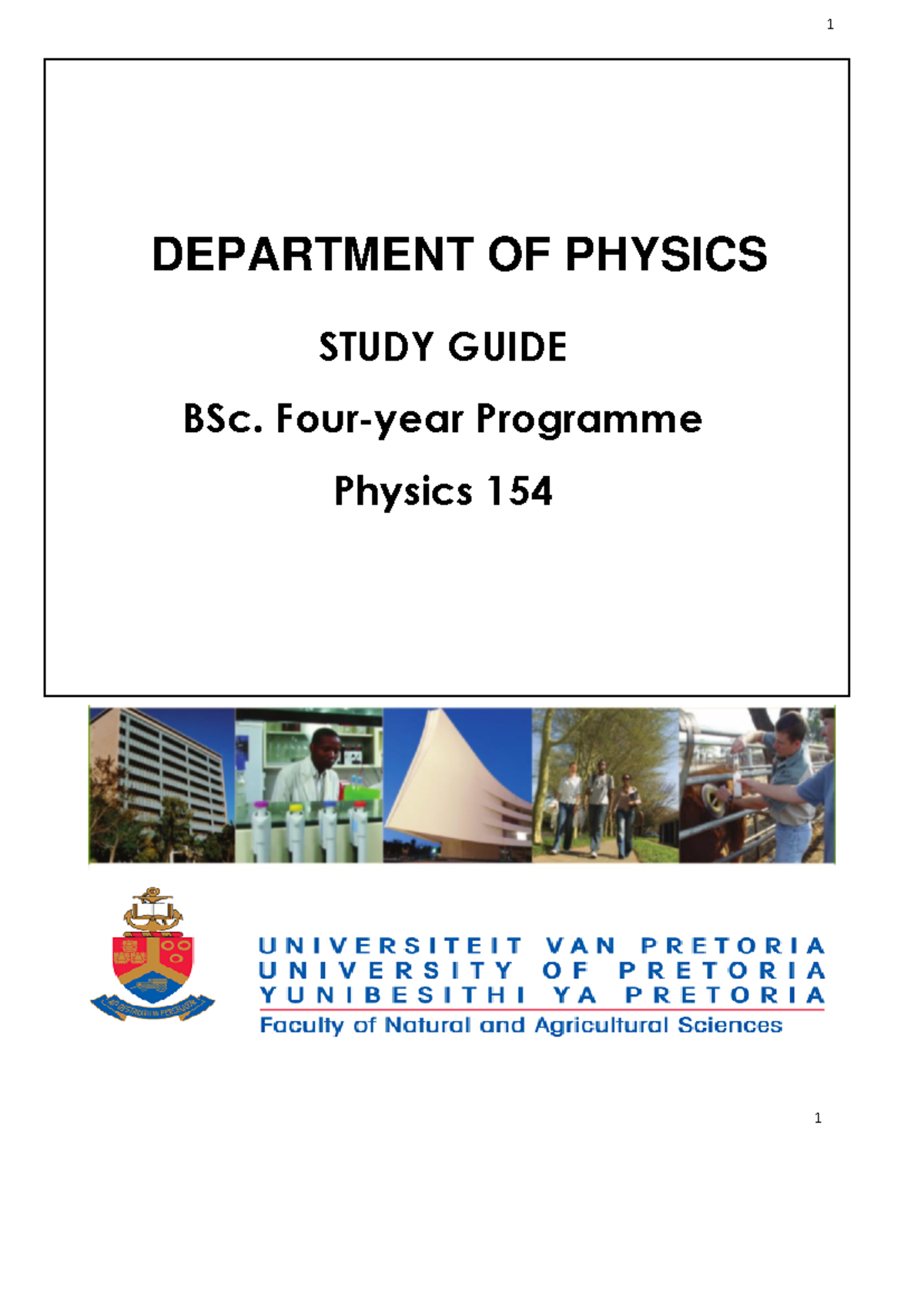 Physics 154-Study-Guide-2023 - DEPARTMENT OF PHYSICS STUDY GUIDE BSc. Four-year Programme ...