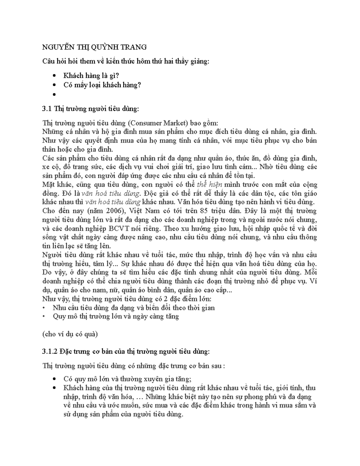 Marketing-bài-3 - sgdfg - NGUYỄN THỊ QUỲNH TRANG Câu hỏi hỏi them về ...