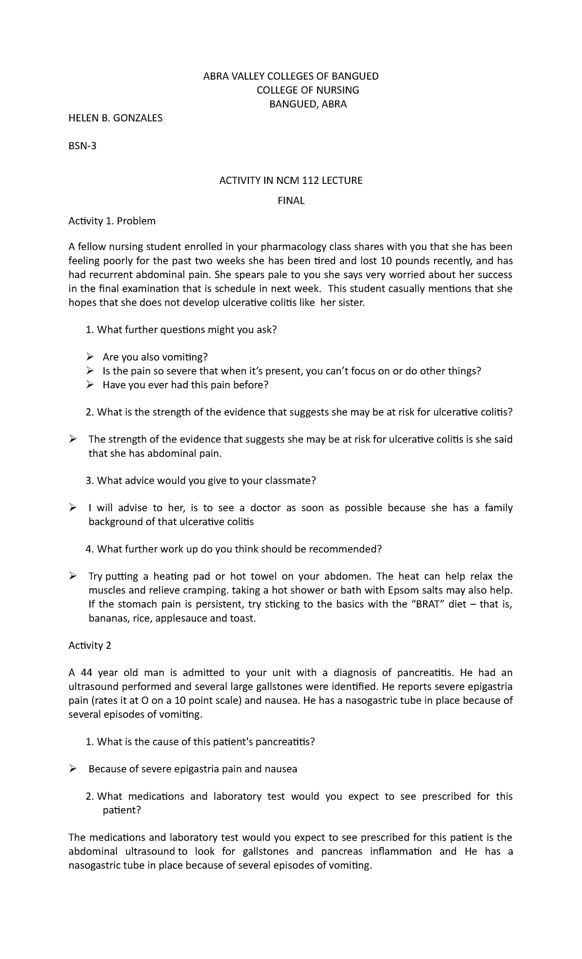 Ncm 112-lecture-final - ABRA VALLEY COLLEGES OF BANGUED COLLEGE OF ...