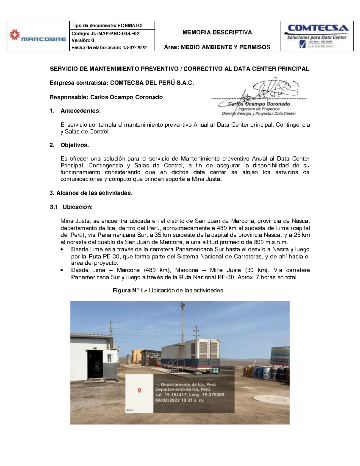 JU-MAP-PRO-003.F02 Memoria Descriptiva V0 - Tipo de documento: FORMATO ...