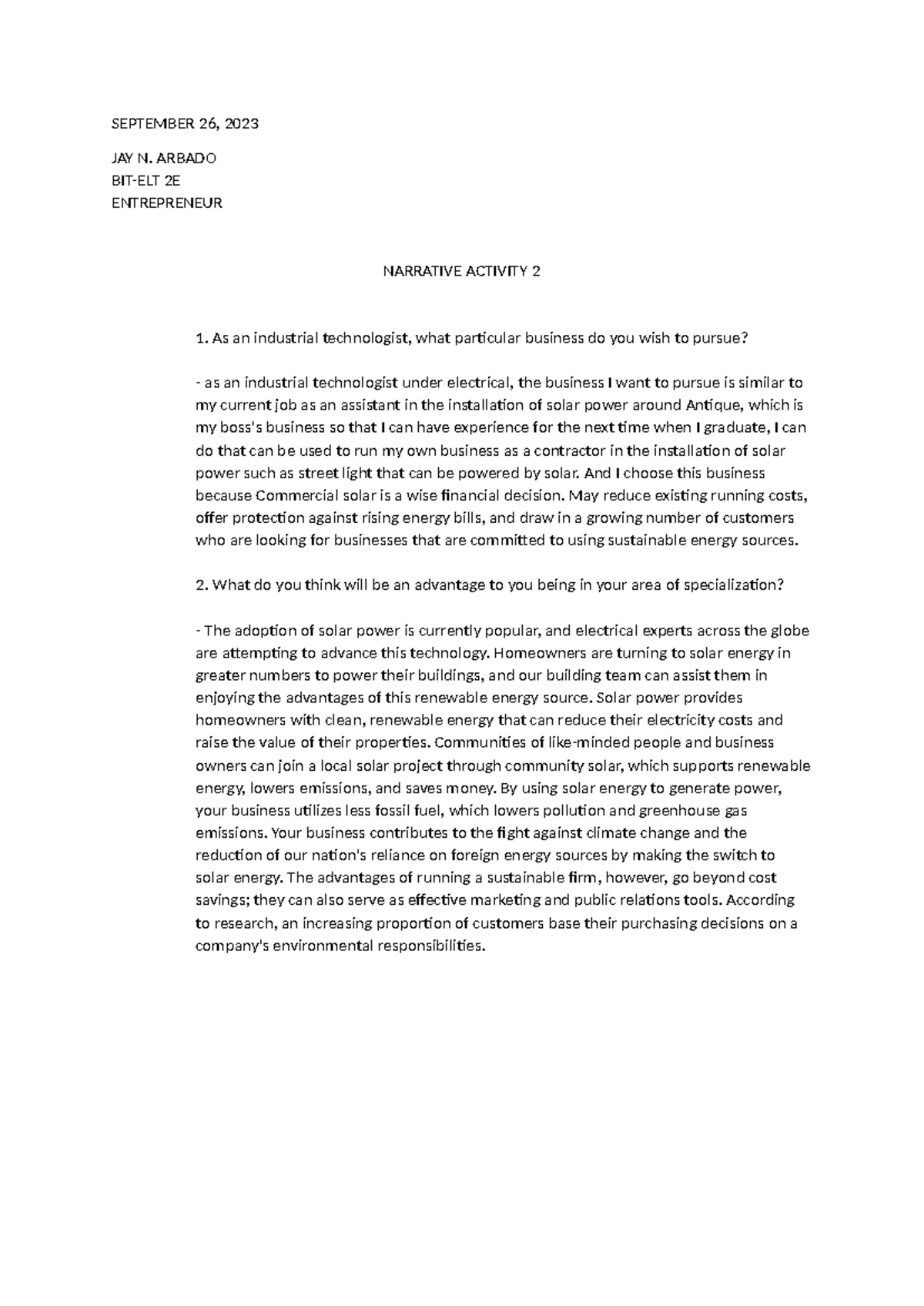 Arbado-ACT2 Entrep - GOODLIFE - SEPTEMBER 26, 2023 JAY N. ARBADO BIT ...