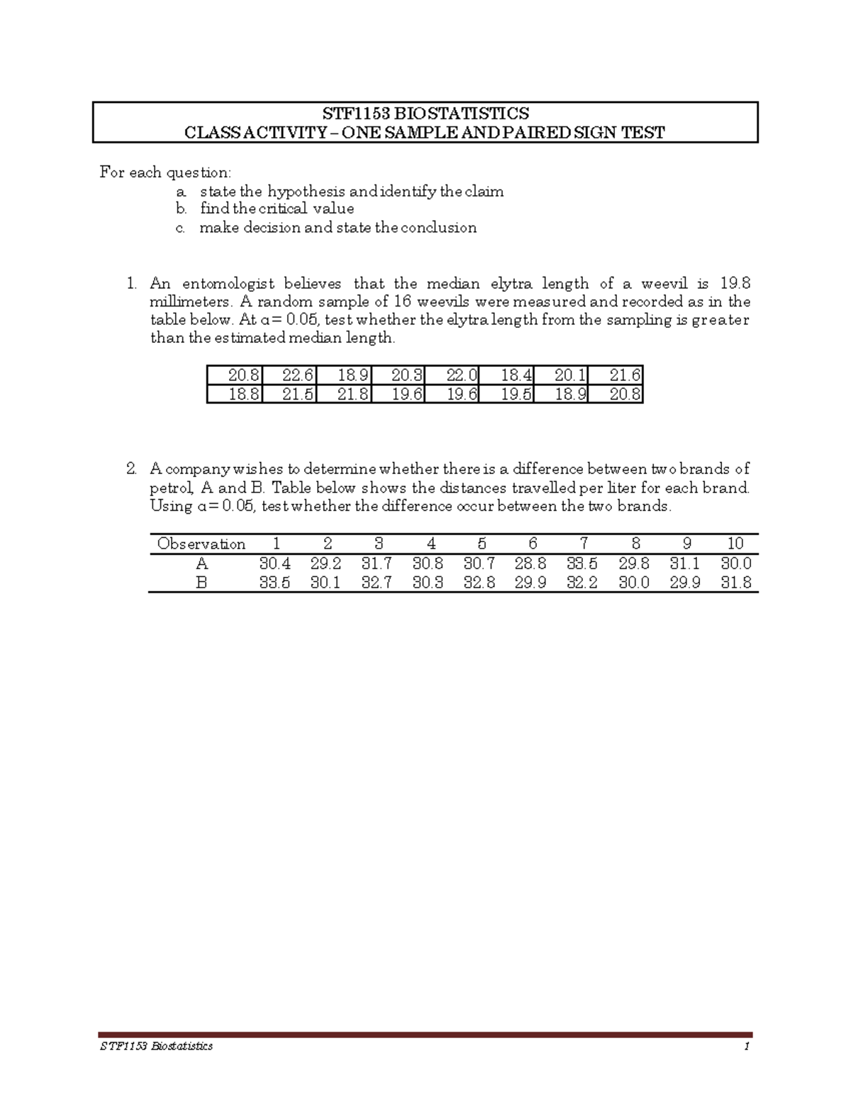 Class activity Lecture 1 - Statistics / Statistik - UNIMAS - Studocu