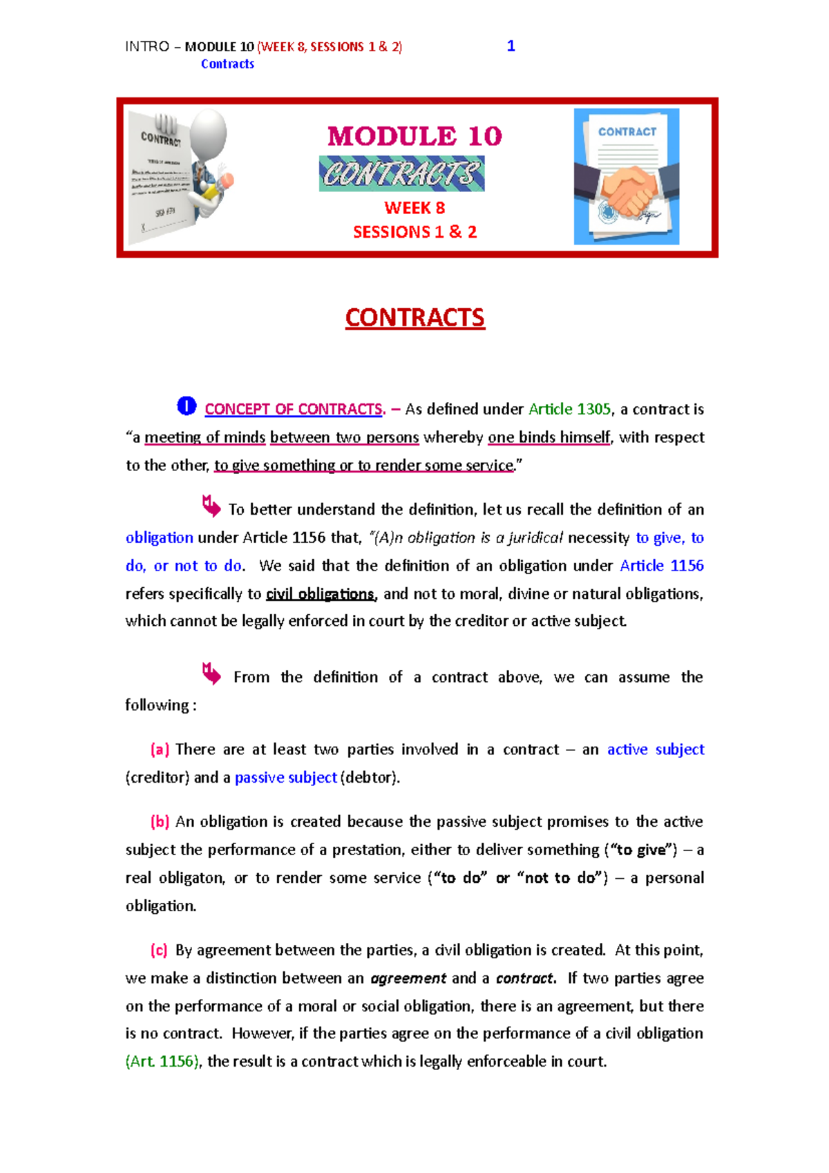 Module 10 - Contracts - Lecture notes 10 - Forensic Chemistry And ...