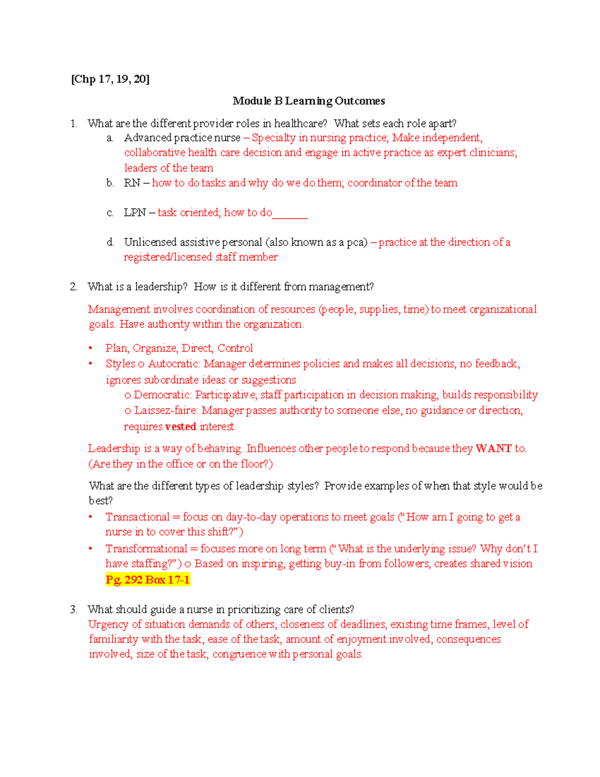 Module B Learning Outcomes - [Chp 17, 19, 20] Module B Learning ...