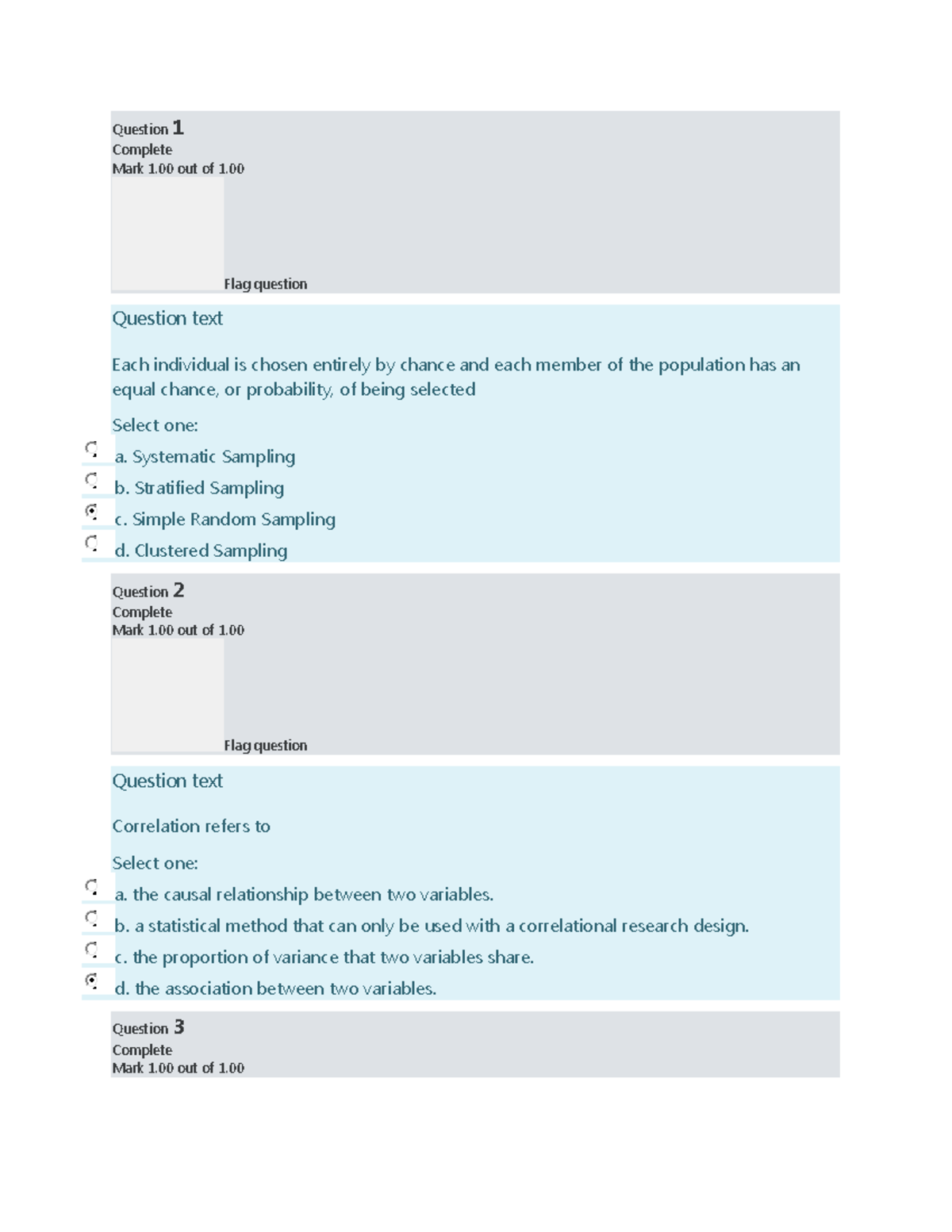 Quantitative - QWE - Question 1 Complete Mark 1 out of 1. Flag question ...
