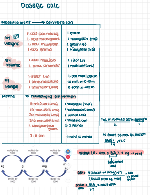 Dosage calc notes - ####### Dosage calc measurements Ii 0001000 microg ...