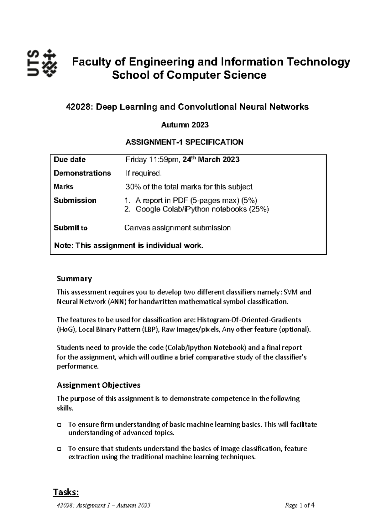 Assignment 1 Specification-2023 - Faculty of Engineering and Information Technology School of ...