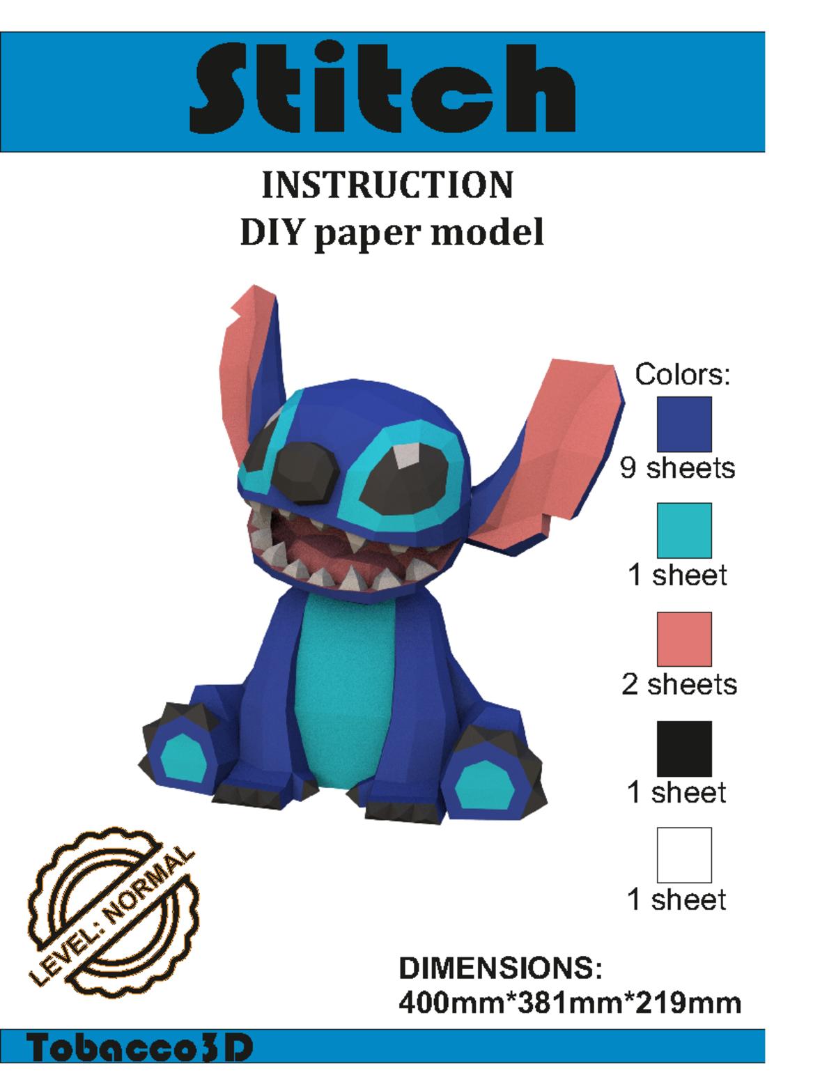 Stitch - Stitch DIMENSIONS: 400mm381mm219mm INSTRUCTION DIY paper model ...
