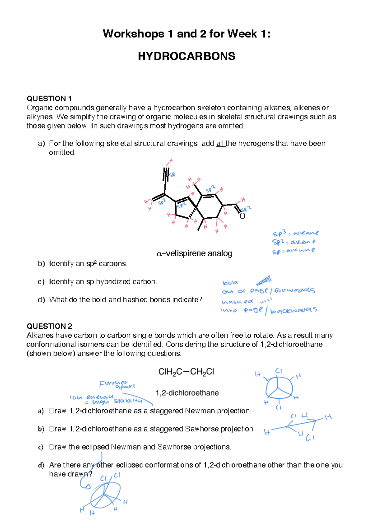 Week 1 revision - Workshops 1 and 2 for Week 1: HYDROCARBONS QUESTION 1 ...