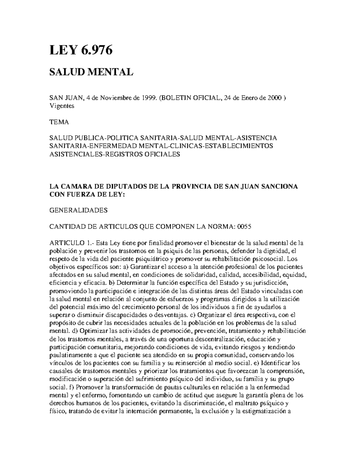 1.Ley 6976 Salud mental San Juan - LEY 6. SALUD MENTAL SAN JUAN, 4 de ...