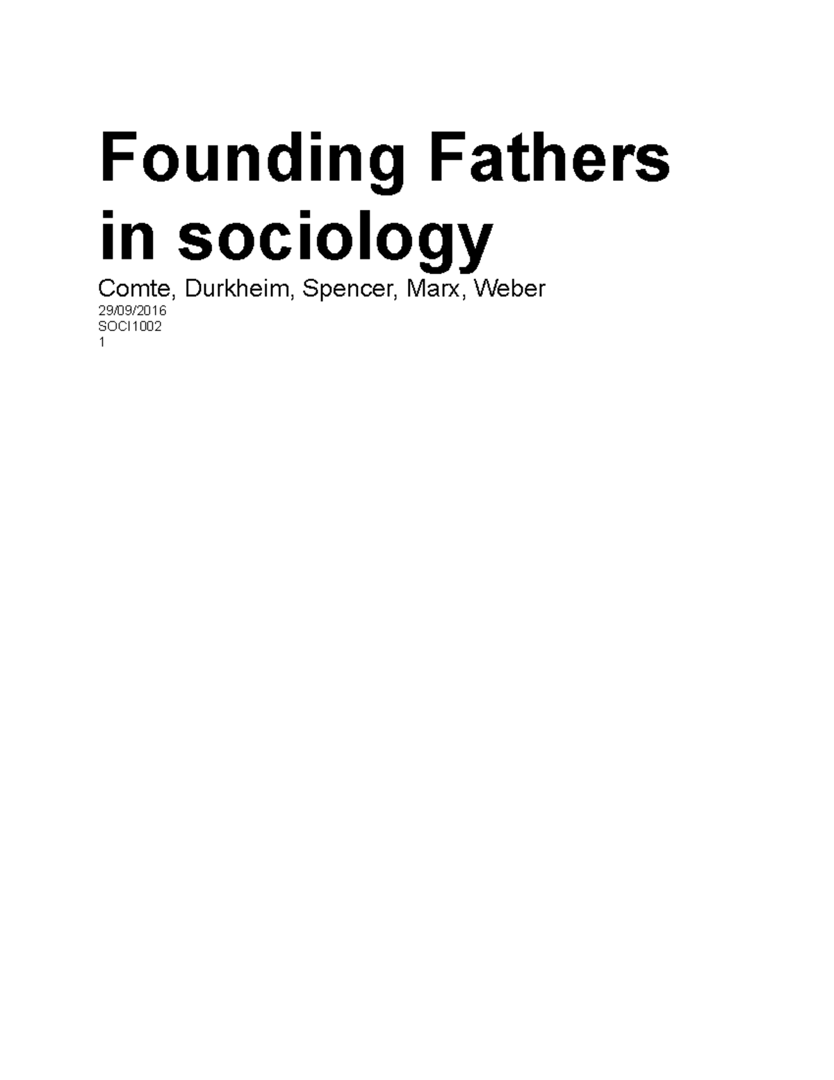 SOCI1002 Founding Fathers in sociology Sem1 2016 - Founding Fathers in ...