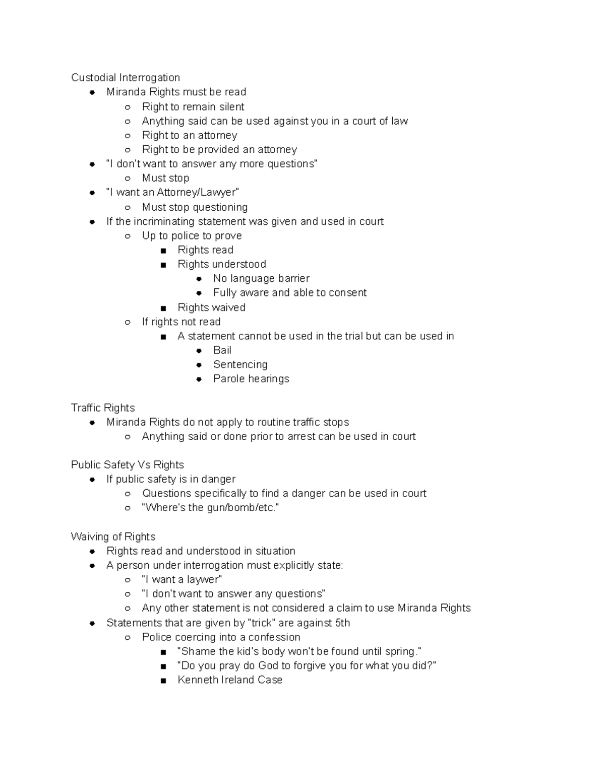 Chapter 8 - Custodial Interrogation Miranda Rights must be read Right ...