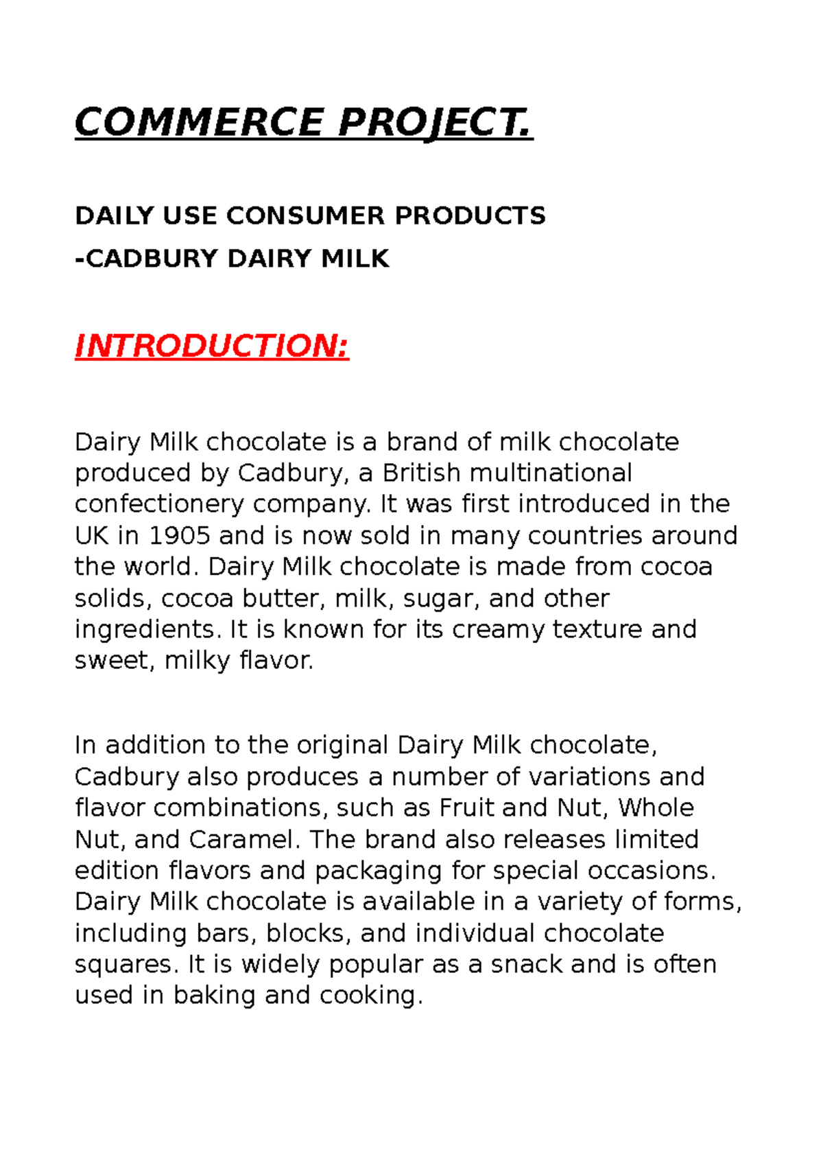 Commerce Project DAILY USE CONSUMER PRODUCTS - COMMERCE PROJECT. DAILY ...
