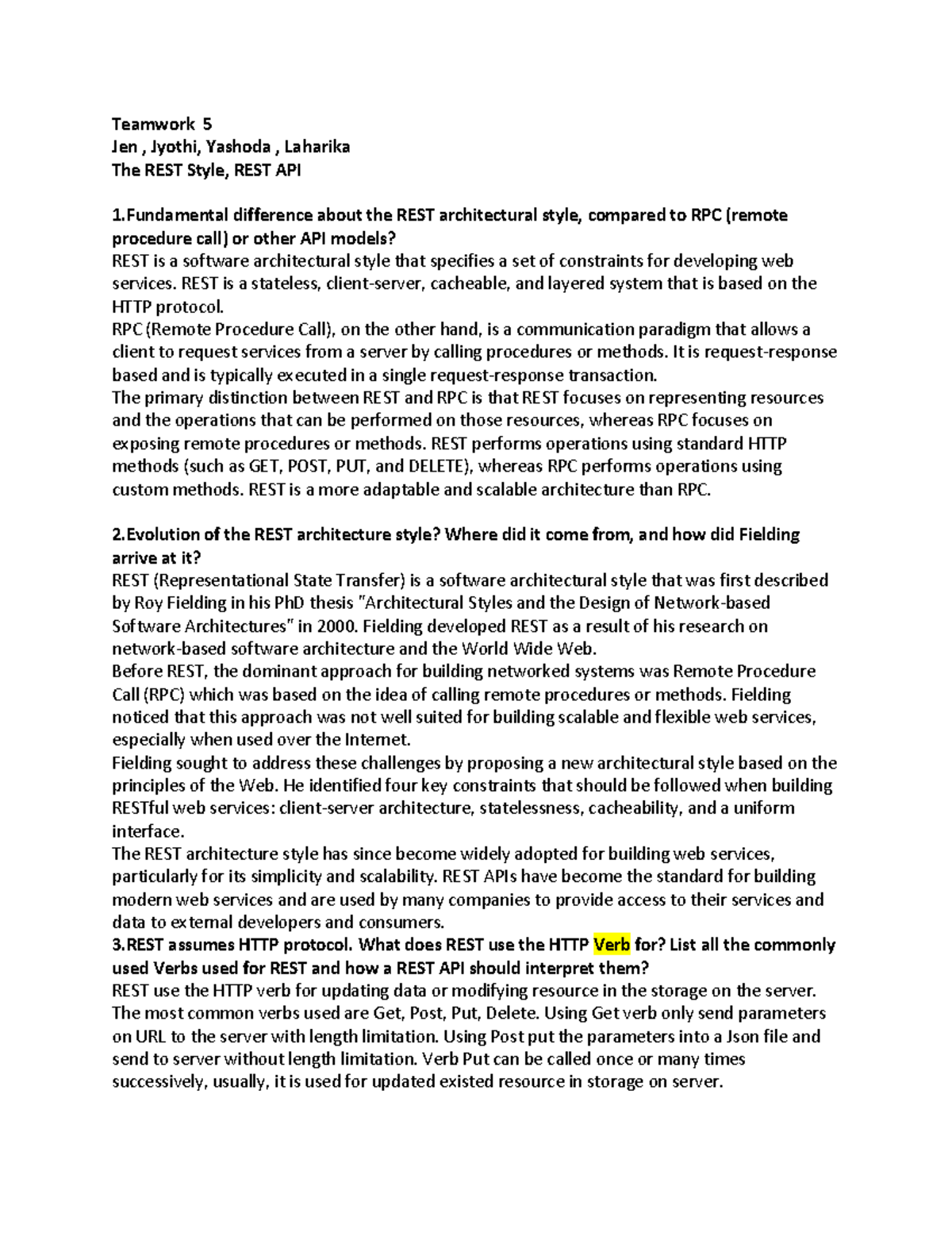 Teamwork 5 - assignment - Teamwork 5 Jen , Jyothi, Yashoda , Laharika ...