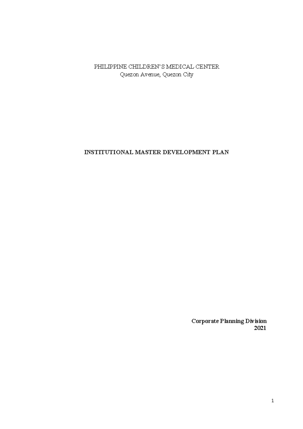 Master Plan Infra FOI - PHILIPPINE CHILDREN’S MEDICAL CENTER Quezon ...