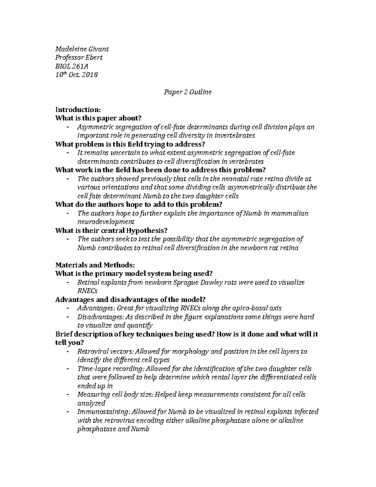 Paper 2 Outline - Alicia Ebert Neurobiology - Madeleine Givant ...