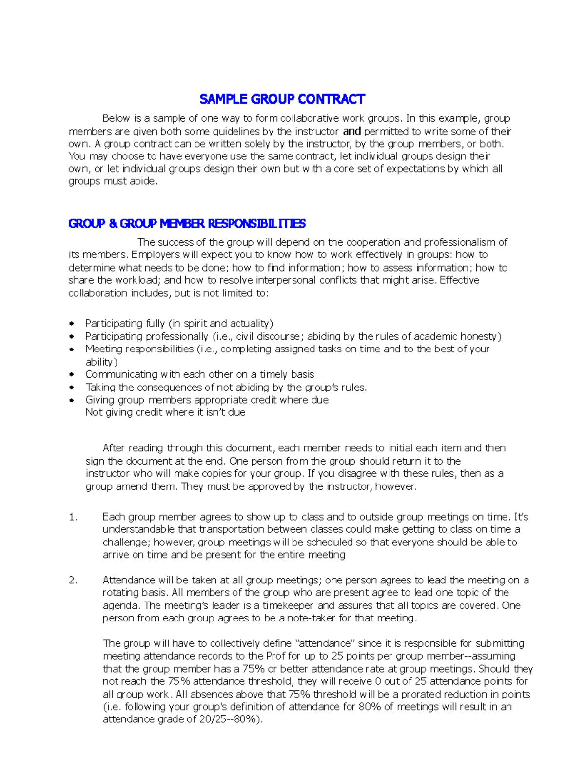 Group Contract 11 1 - Practice - SAMPLE GROUP CONTRACT Below is a ...