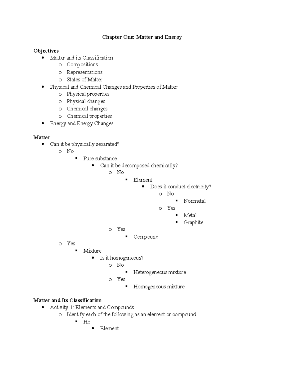 Week Three Powerpoint - Energy and Elements - Chapter One: Matter and ...