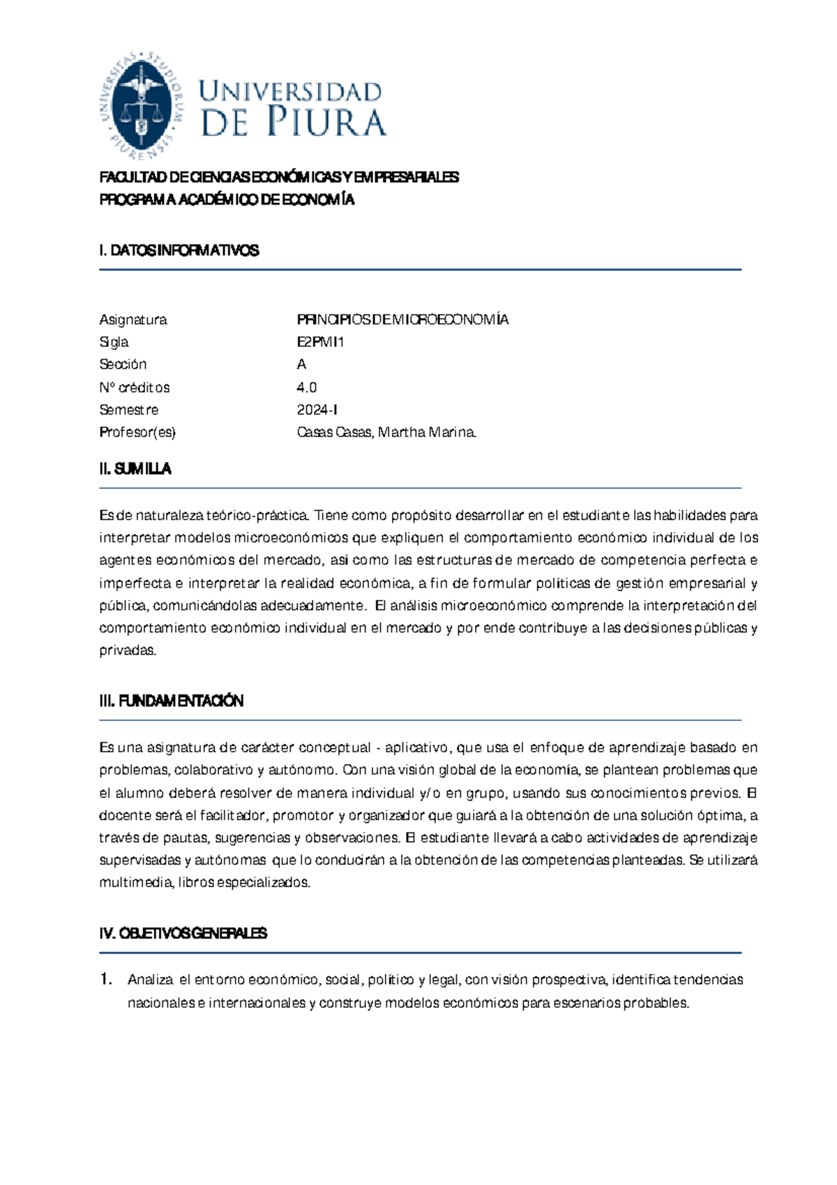 Silabo Principios+DE+ Microeconom%C3%8DA A 2024-I - 1. FACULTAD DE ...