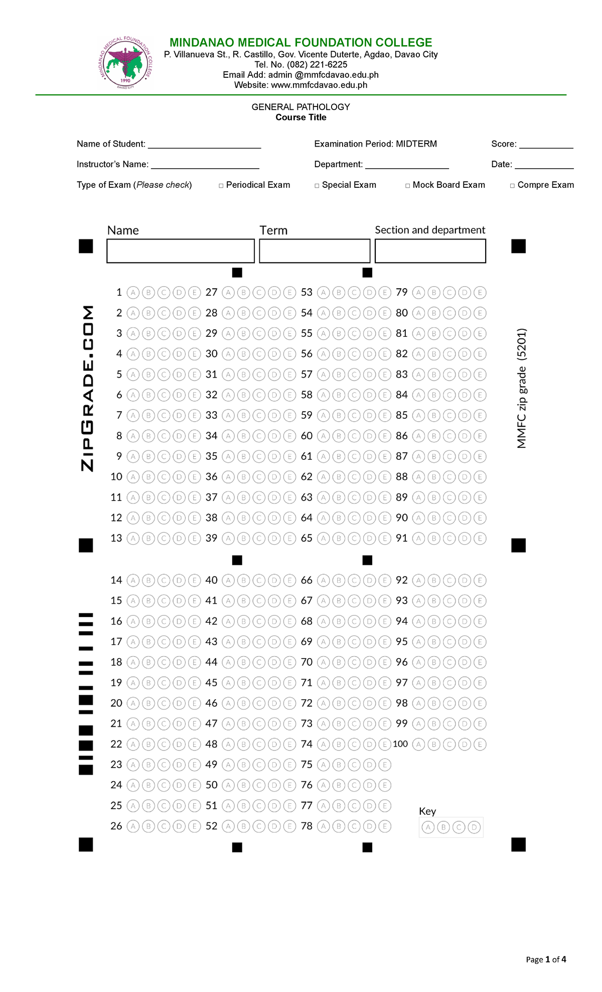 Genpath Midterm EXAM MMFC - MINDANAO MEDICAL FOUNDATION COLLEGE P ...
