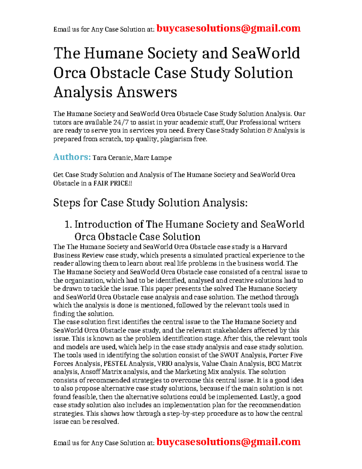Case Solution The Humane Society and Sea World Orca Obstacle - The ...