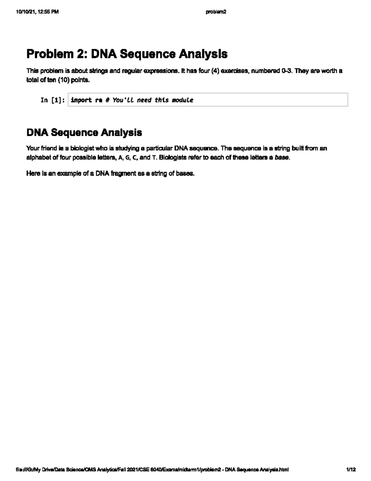 P2 - problem2 DNA Sequence Analysis - CSE 6040 - Georgia Tech - Studocu