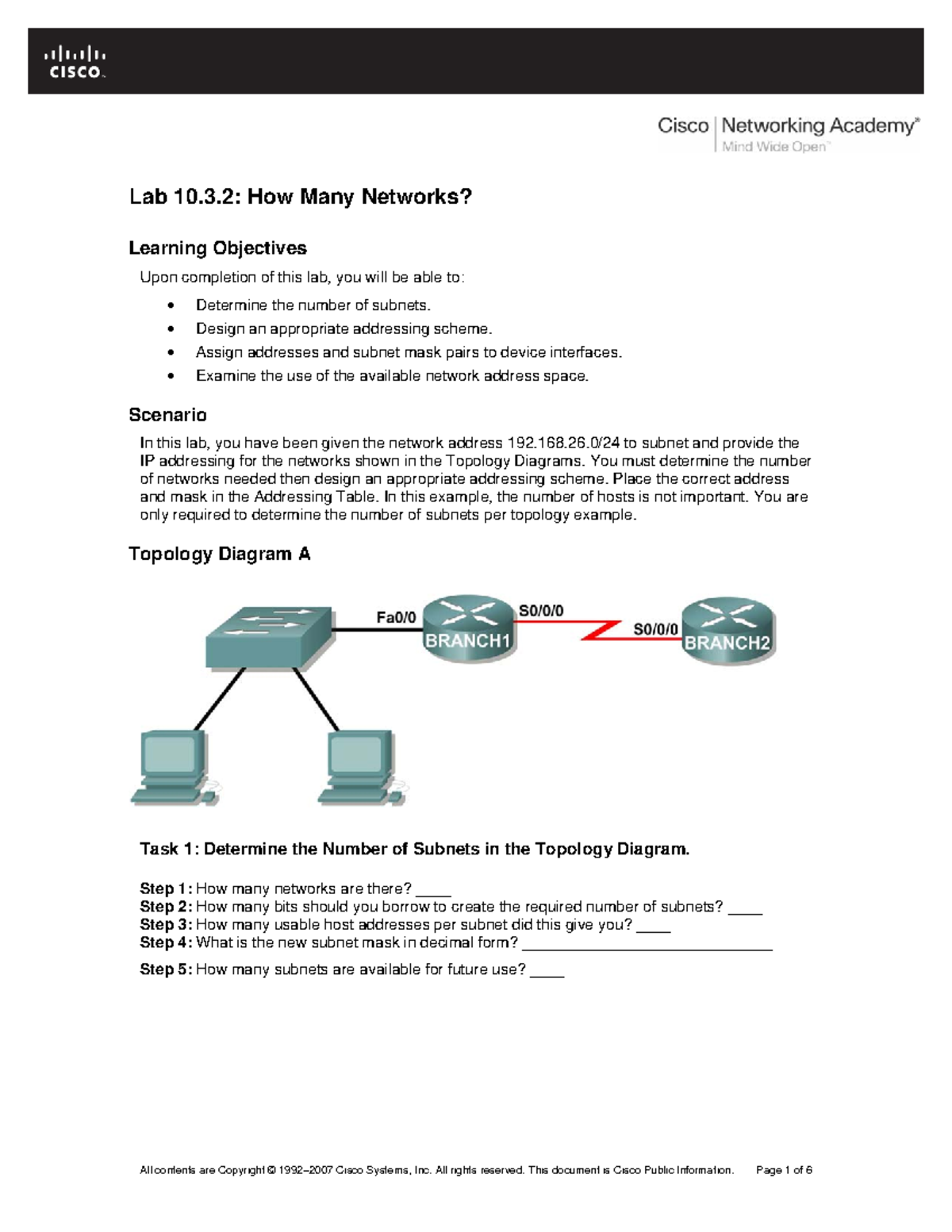 Lab How Many Subnets Trabalhos Lab 103 How Many Networks Learning Objectives Upon