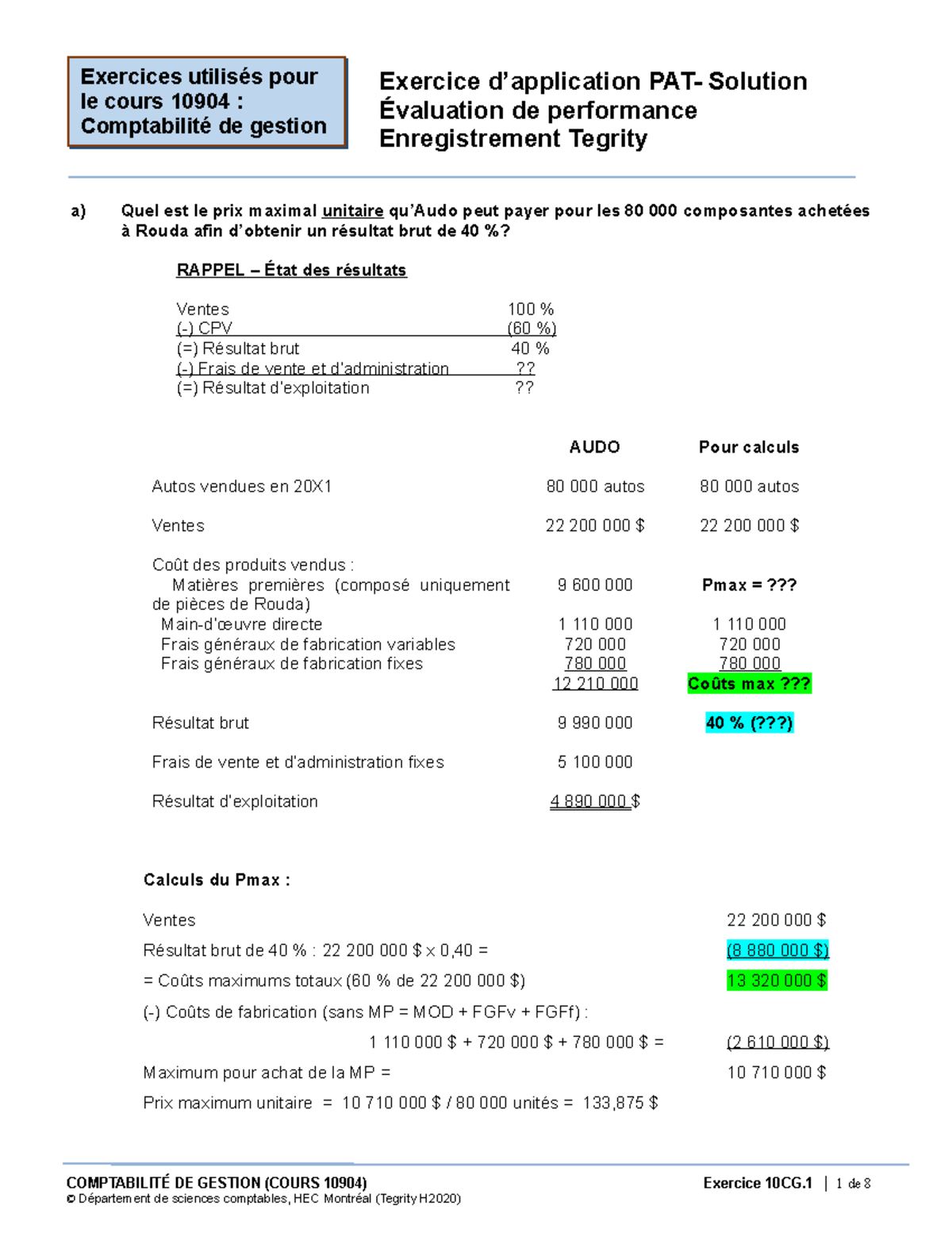 S11 Exercice Application PAT Solution Tegrity H2020 - Exercice d ...