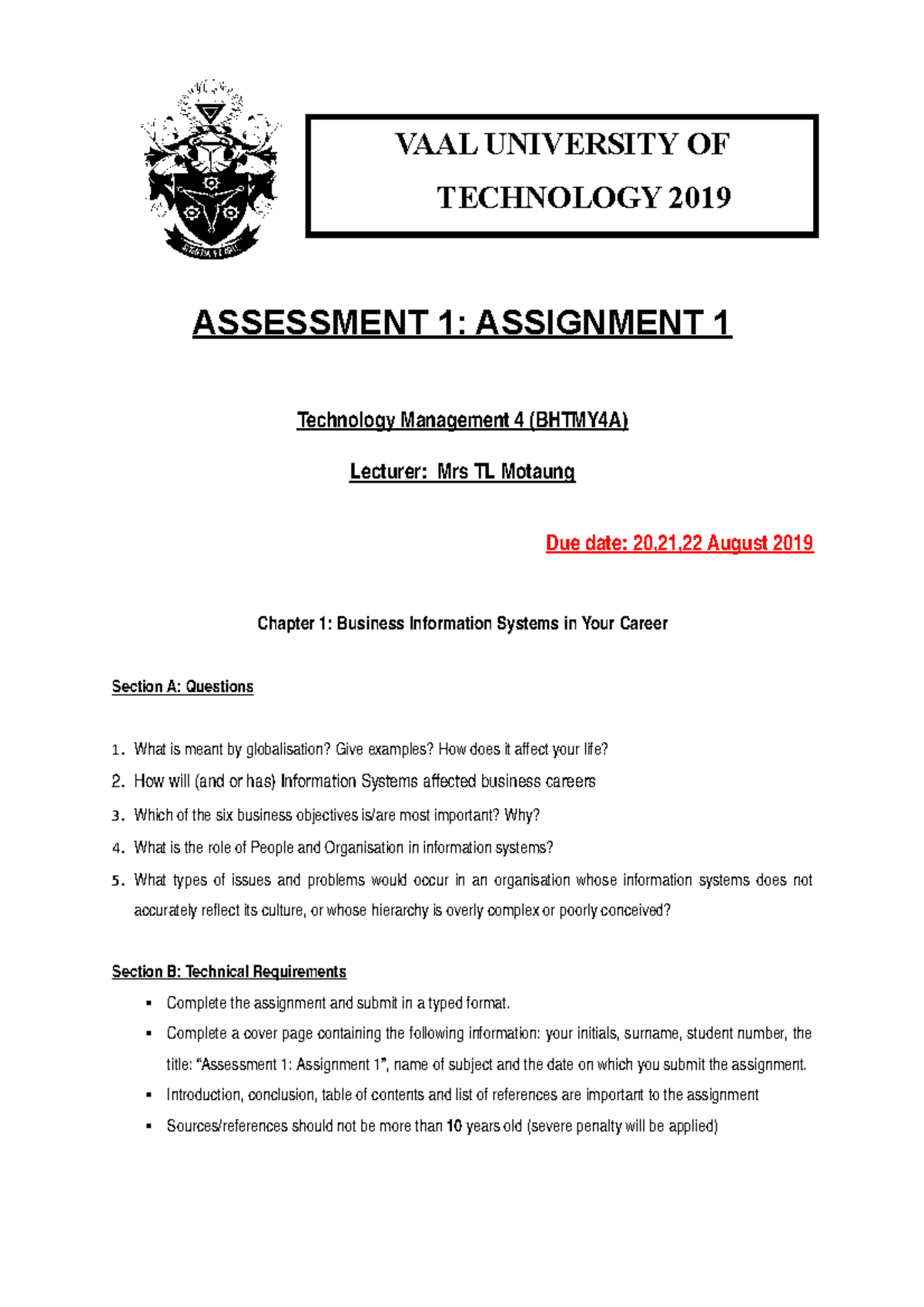 Chapter 1 Assessment 1 Assignment 1 - ASSESSMENT 1: ASSIGNMENT 1 ...