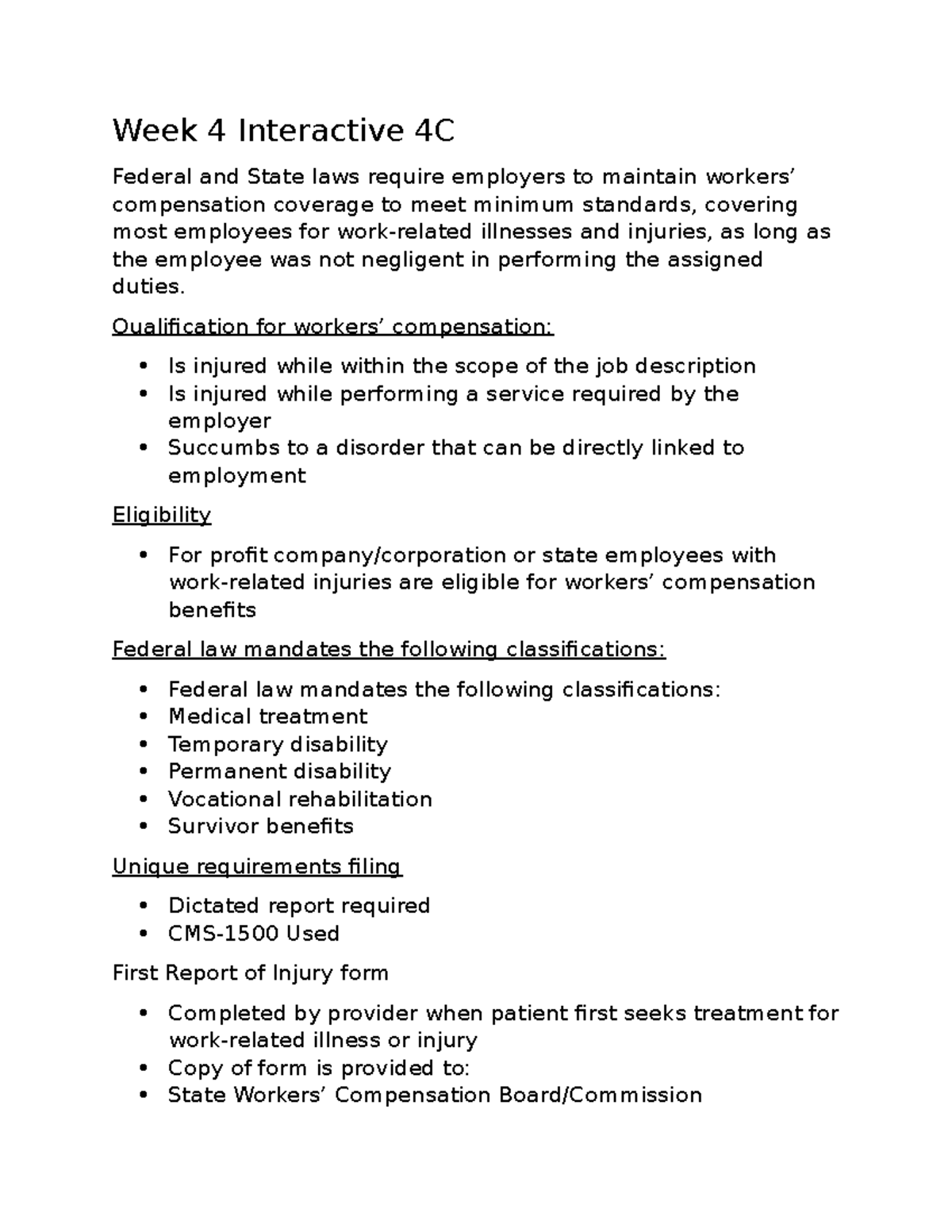 Week 4 Interactive 4C - Qualification for workers’ compensation: Is ...
