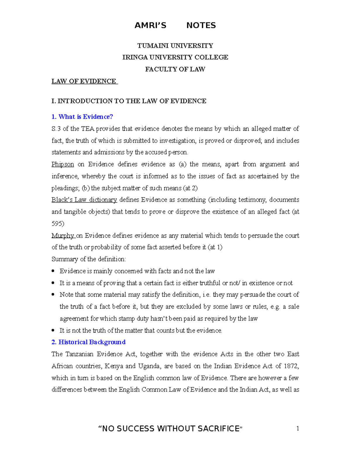 Evidence Lecture Notes Aggrey Wakili Msomi - TUMAINI UNIVERSITY IRINGA ...