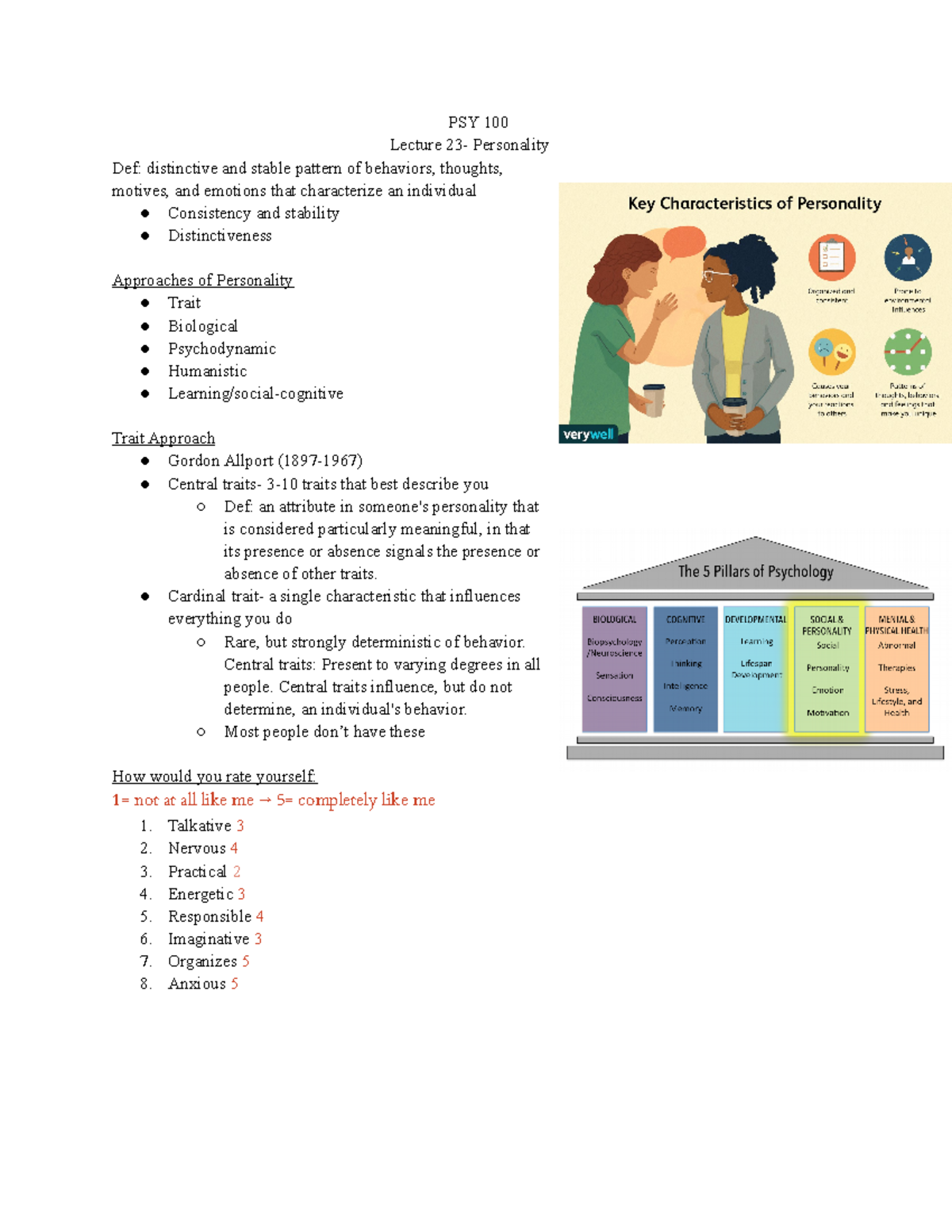 PSY 100 11 17 2022 - Fall 2022 - PSY 100 Lecture 23- Personality Def ...