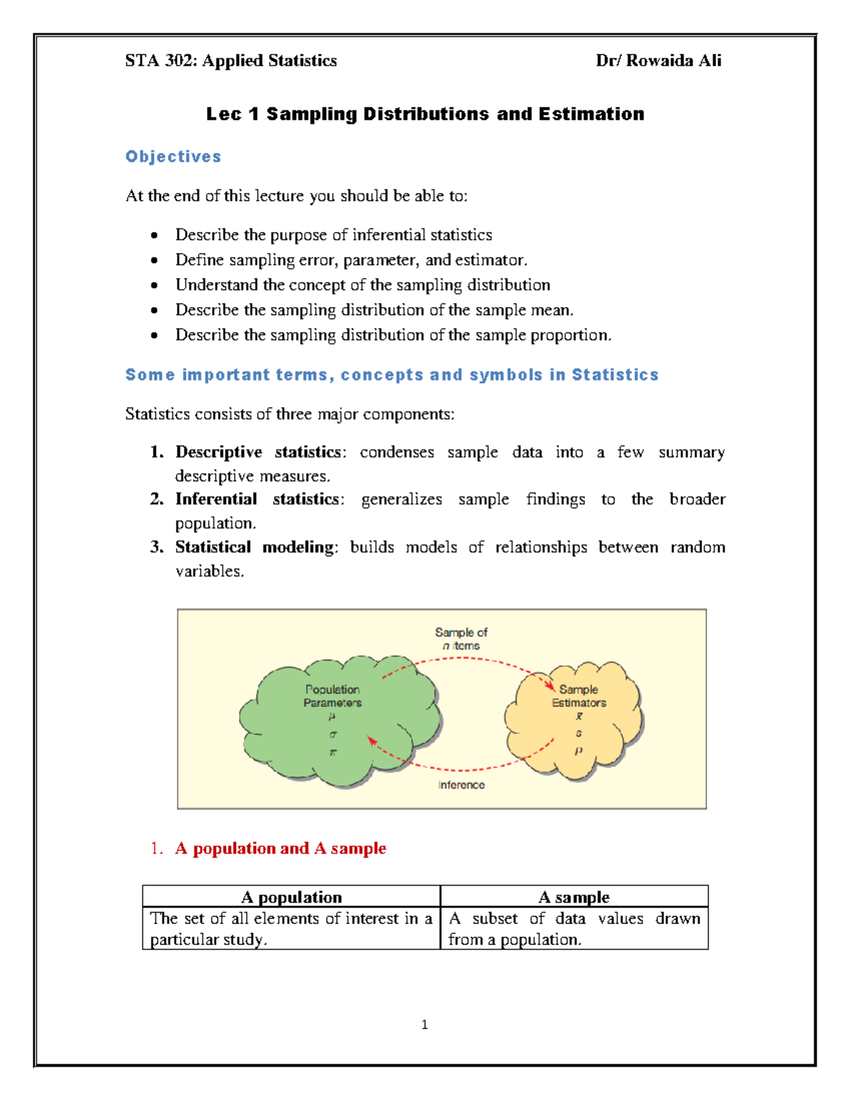 STA 302 Lec 1 Sampling Distributions and Estimation - Lec 1 Sampling Distributions and ...
