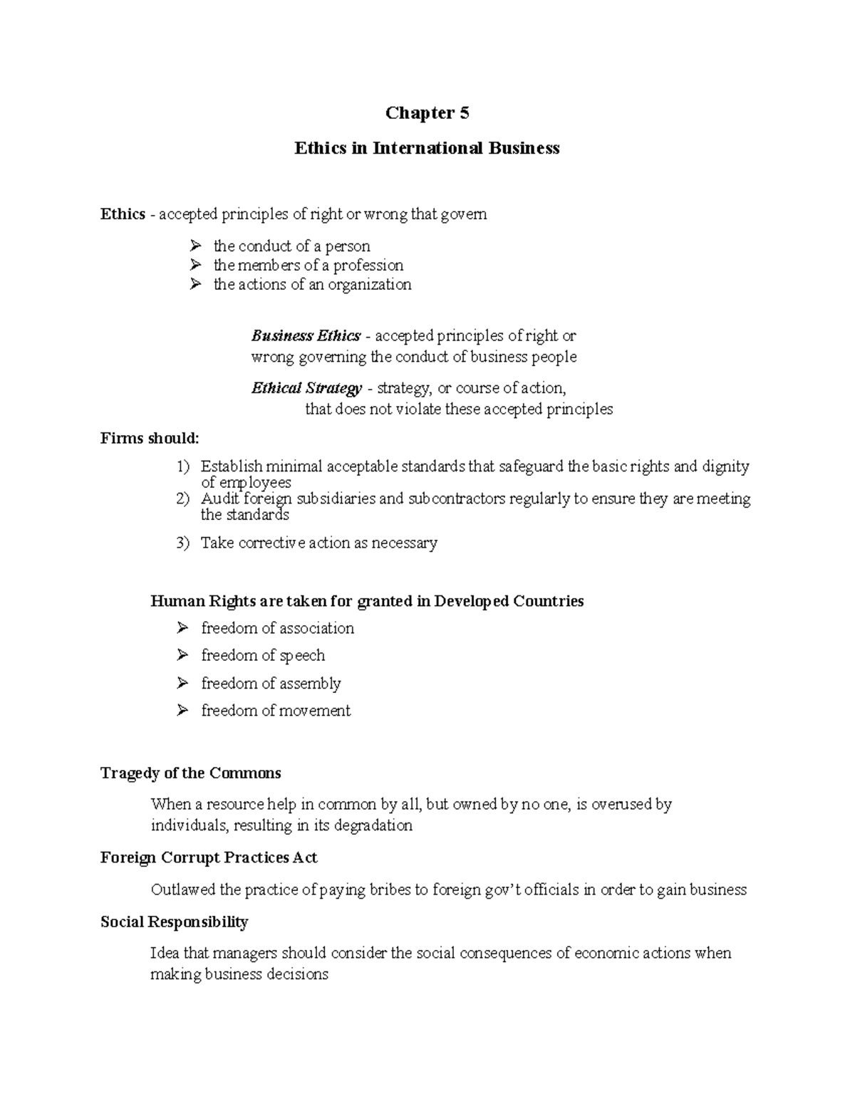 Chapter 5 - Lecture notes 4 - Chapter 5 Ethics in International ...