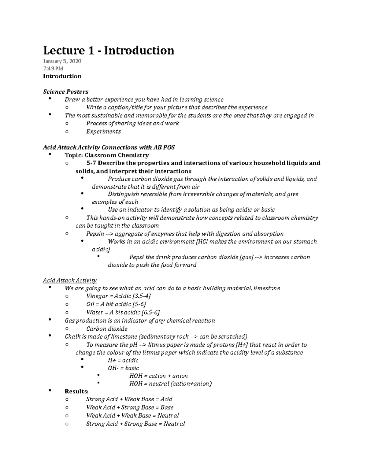 EDEL 330 [Science] Midterm - Lecture 1 - Introduction January 5, 2020 7 ...