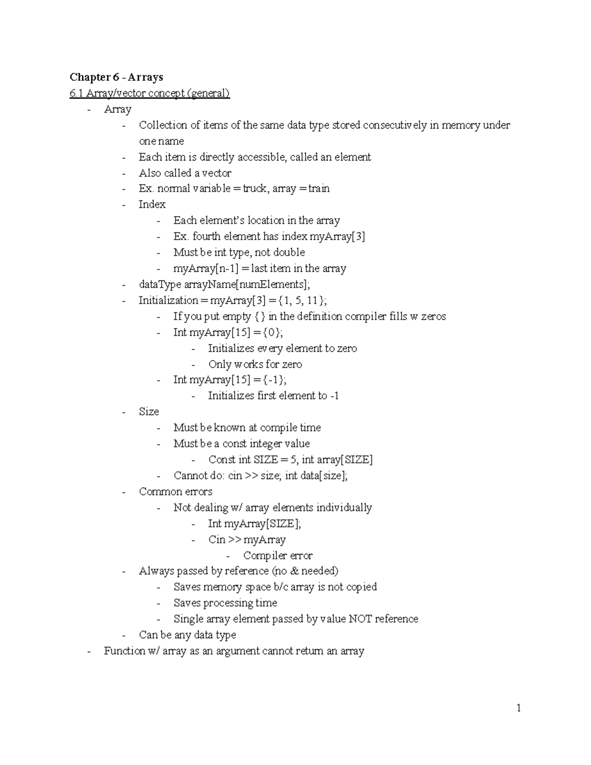 Eecs midterm 2 - Chapter 6 - Arrays 6 Array/vector concept (general ...