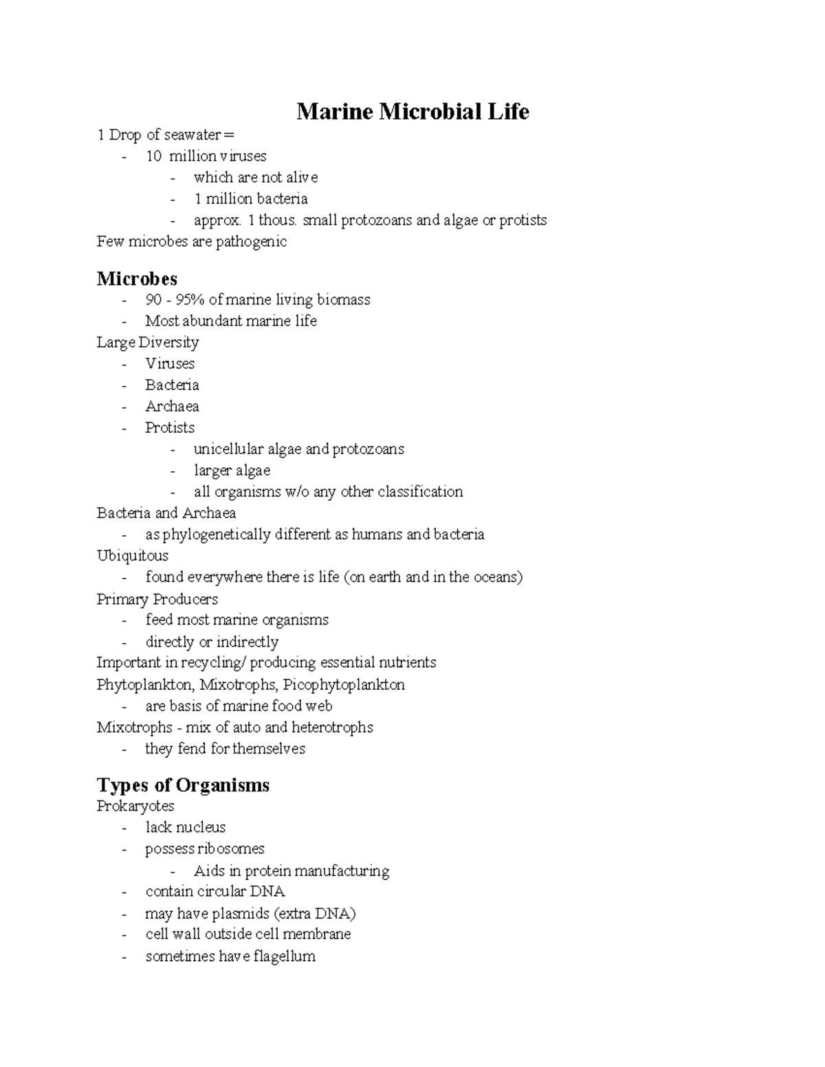 MBIO Chapter 5 - The microbial world - Marine Microbial Life 1 Drop of ...