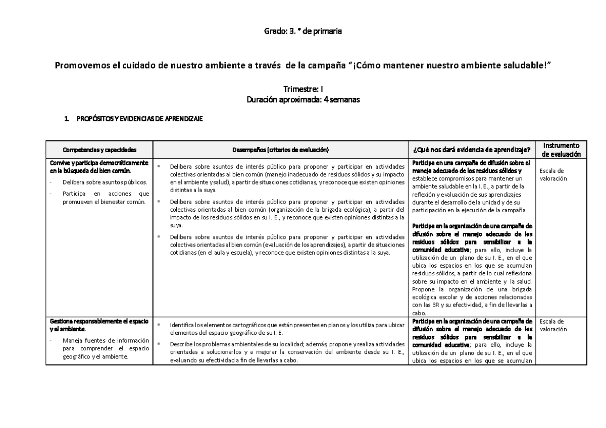 Unidad 3-tercergrado - Grado: 3. ° de primaria Promovemos el cuidado de ...