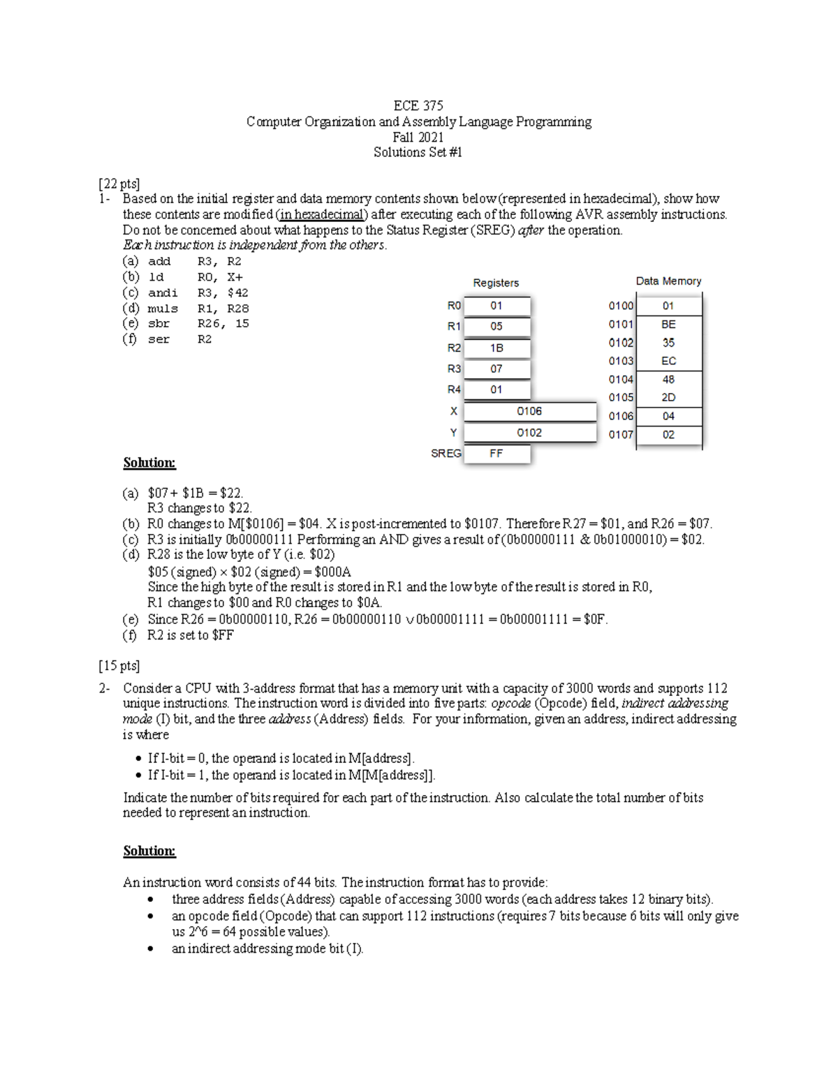 Hw1 sols ece375 f21 - This is a homework solution for assignment1 - ECE 375 - OSU - Studocu