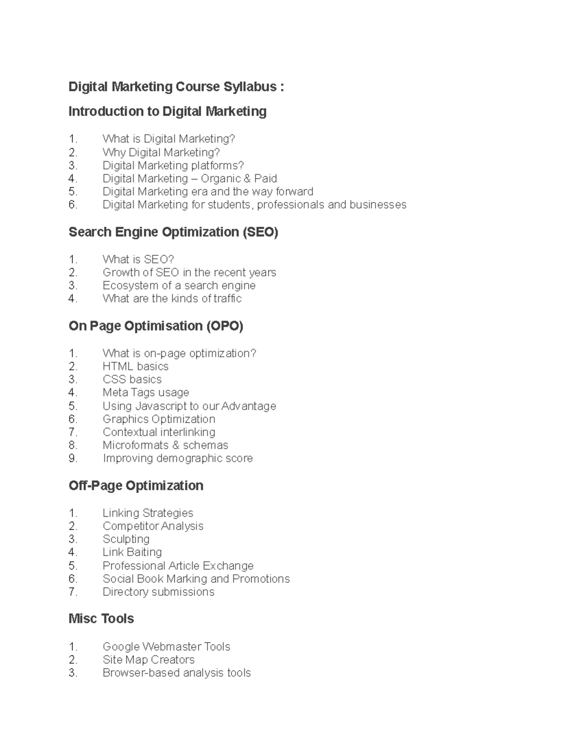 Digital Marketing Course Syllabus - What is Digital Marketing? 2. Why ...