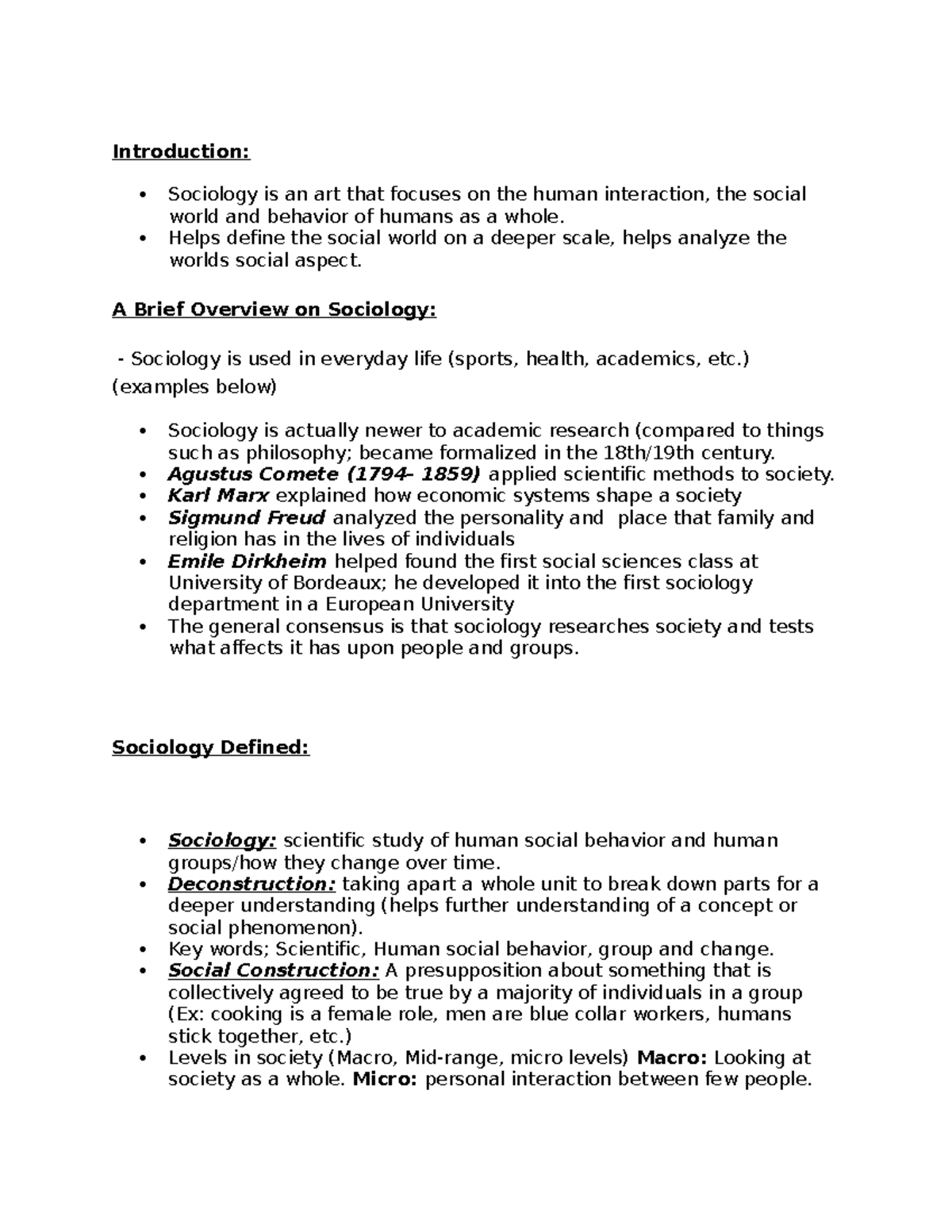 Sociology chapter 1 outline - Introduction: Sociology is an art that ...