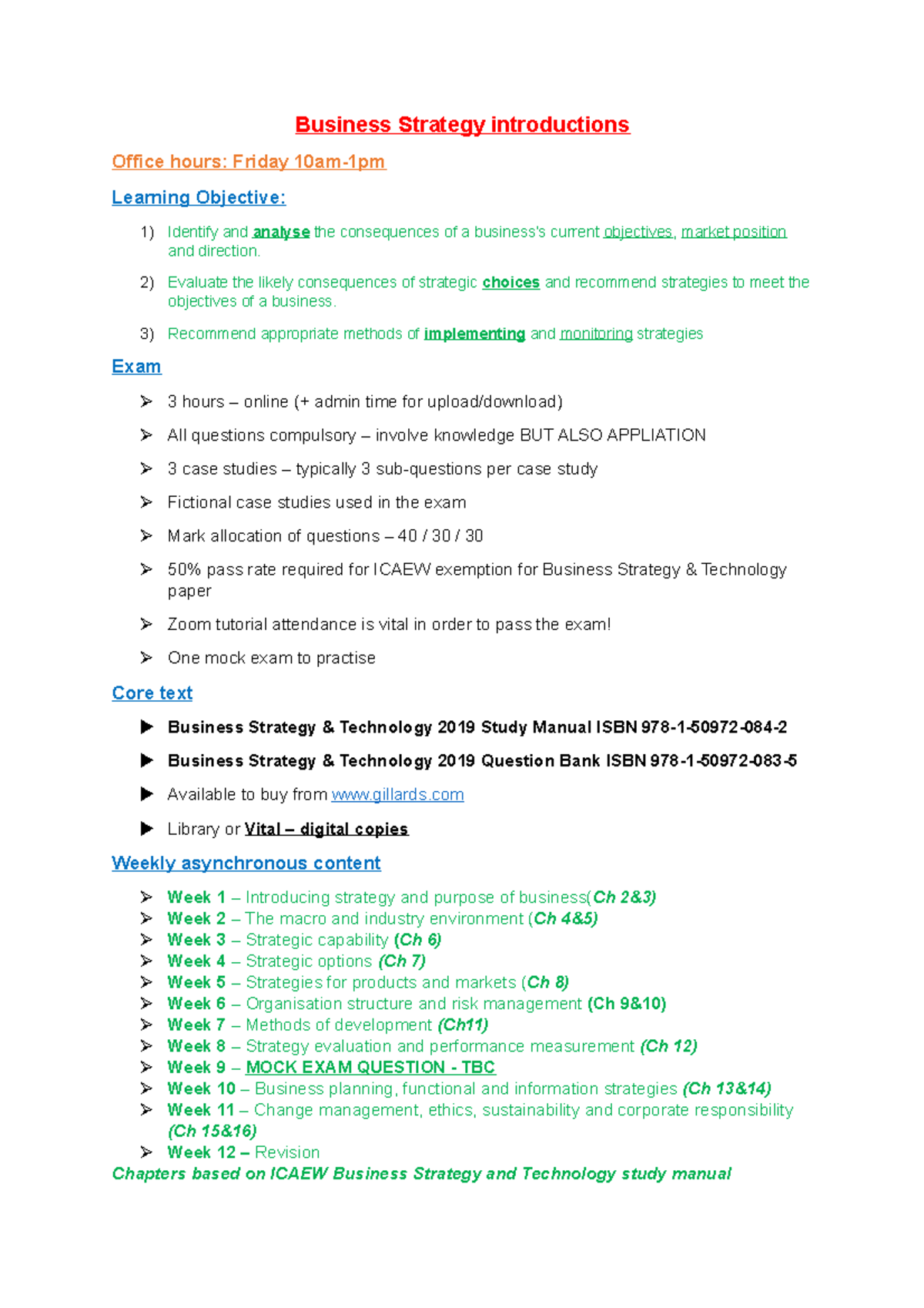 Business Strategy week 1 notes - Business Strategy introductions Office ...