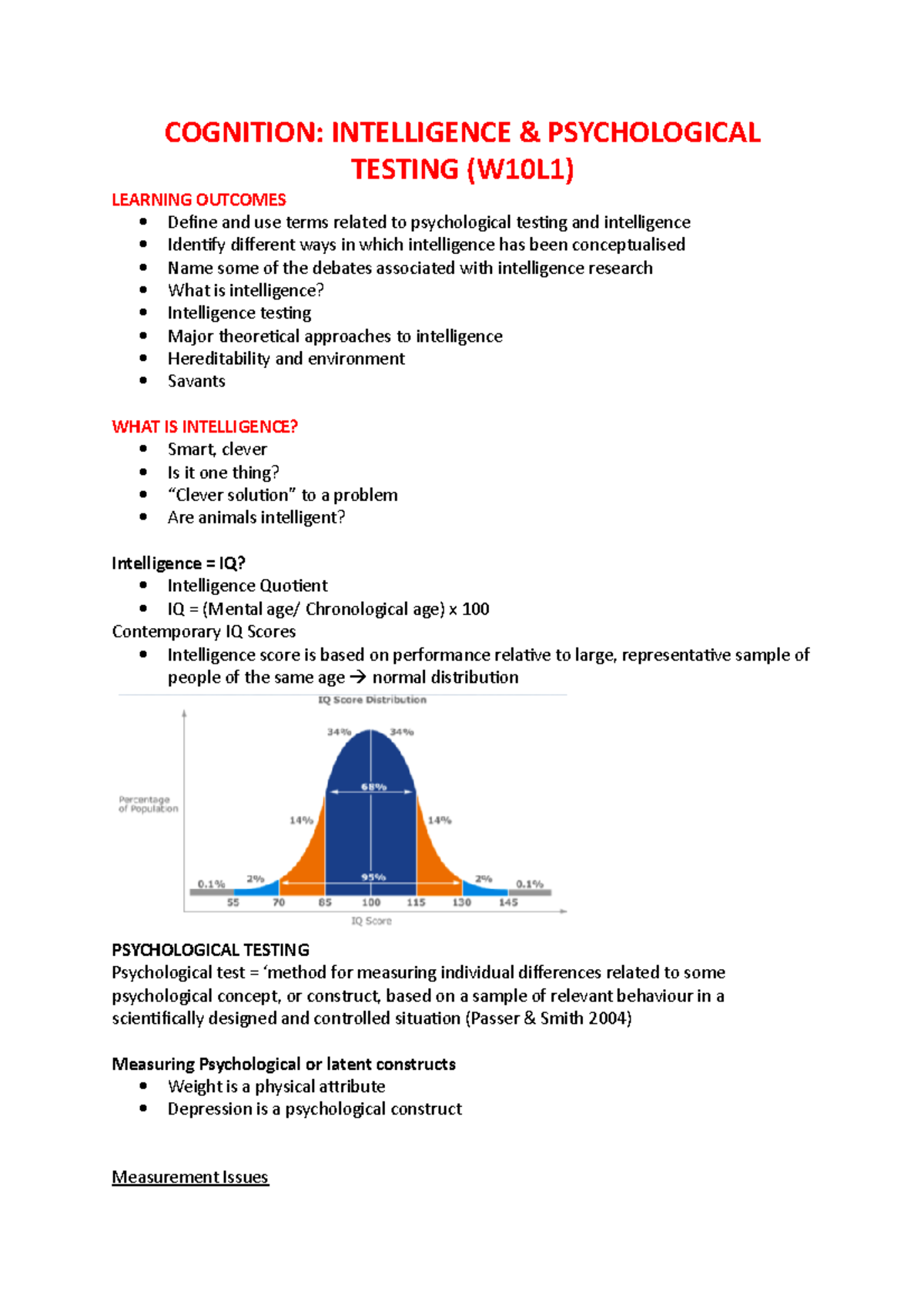 Cognition W10 Intelligence - COGNITION: INTELLIGENCE & PSYCHOLOGICAL ...