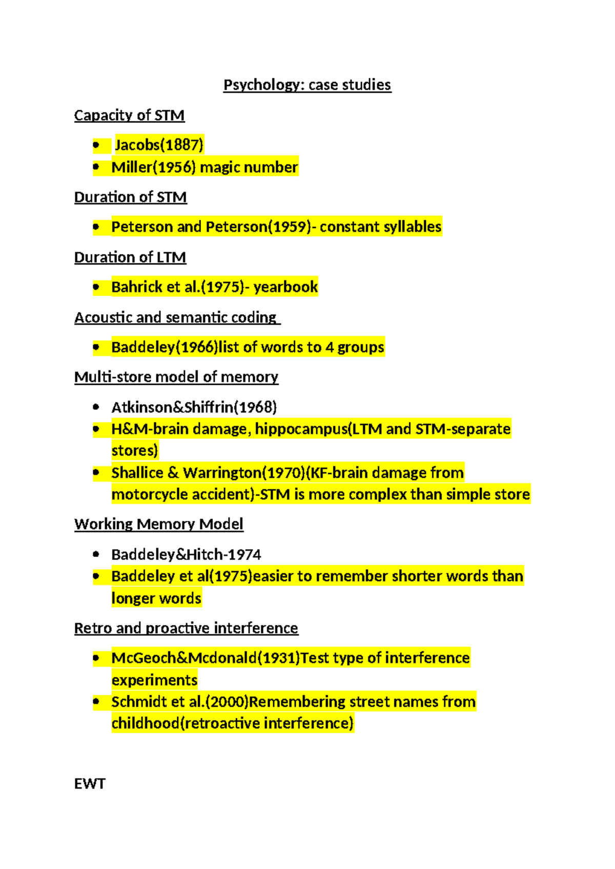 Case studies - Psychology: case studies Capacity of STM Jacobs(1887 ...