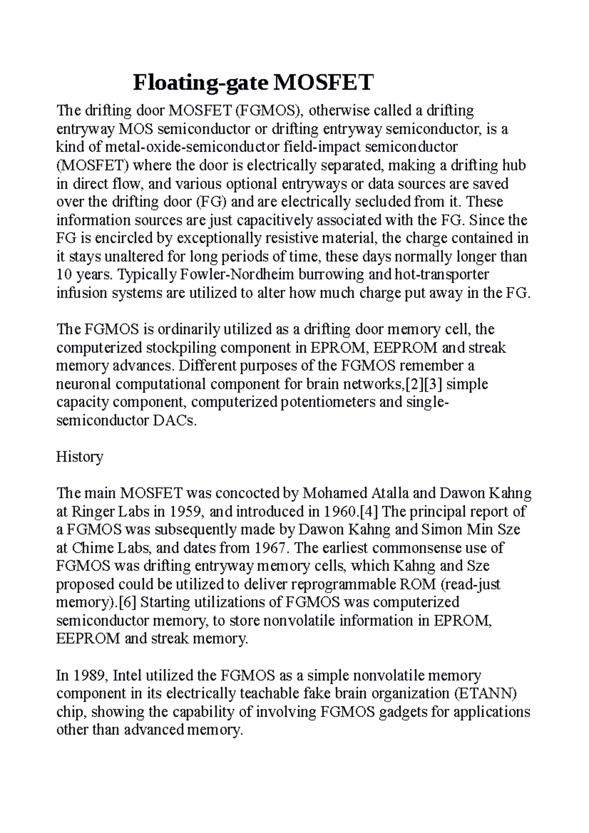 Floating-gate Mosfet - Ifah - Floating-gate MOSFET The drifting door ...